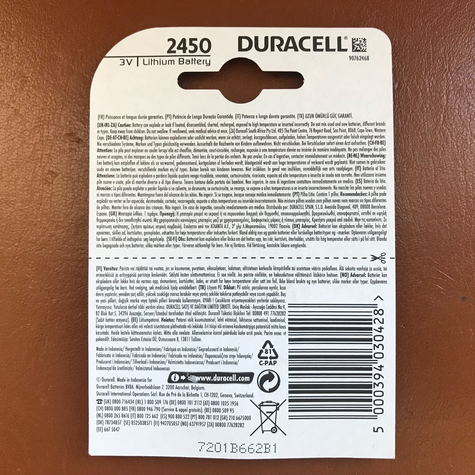2 x Duracell CR2450 3V Lithium Coin Cell Battery 2450 DL2450 Longest ...