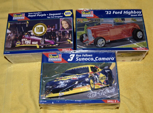 3 UNBUILT REVELL/MONOGRAM KITS. 32 HIGHBOY, NAPA TOP FUEL, 3 FELLOWS ...