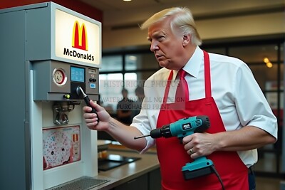 PRESIDENT DONALD TRUMP FIXING THE MCDONALDS ICE CREAM MACHINE 4X6 AI ...