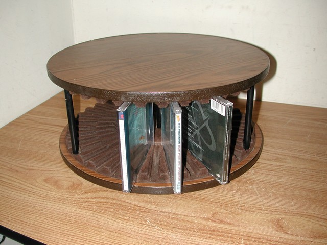 VINTAGE ROUND WOODEN CD STORAGE SPINNING CAROUSEL RACK, HOLDS 36 ...