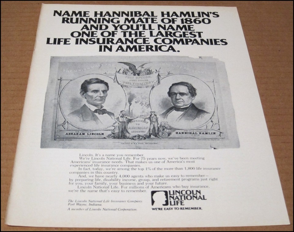 1980 Lincoln National Life Print Ad Abraham Lincoln Hannibal Hamlin ...
