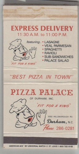 Flattened Matchbox - Pizza Place Pizza Palace Durham, NC | eBay