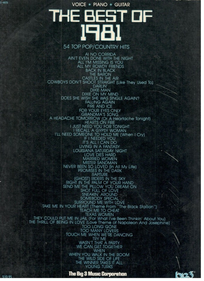 THE BEST OF 1981 MUSIC BOOK PIANO/VOCAL/GUITAR 54 TOP POP/COUNTRY HITS ...