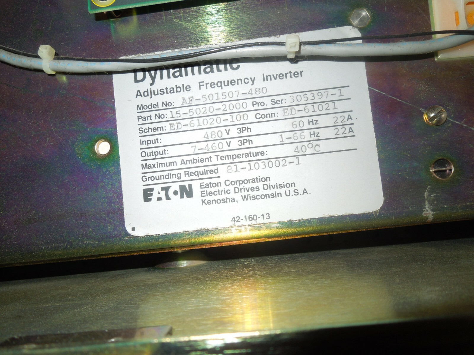 Eaton Dynamatic AF-501507-480 15hp 22A 3ph 480V Nema 1 VFD Used | eBay