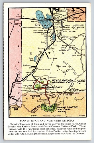 Utah-Northern Arizona~Map~Grand Canyon~Salt Lake~Union Pacific~1920s ...