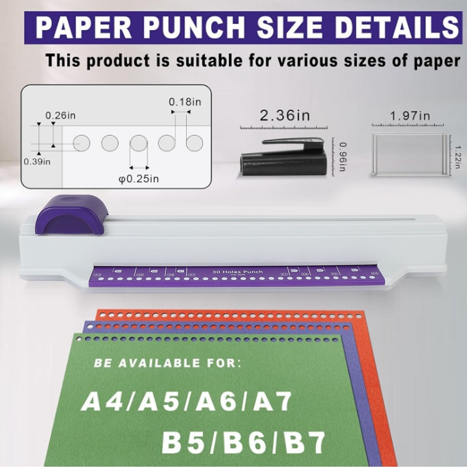 30 Hole Punch 6 Sheet Capacity Hand Push A4 Paper Punch Binding Machine ...