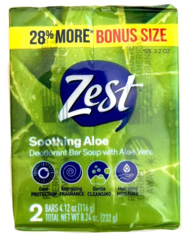 NEW! ZEST (2-BARS) 4.12 Oz. (116g) Bars SOOTHING ALOE Deodorant Bar ...