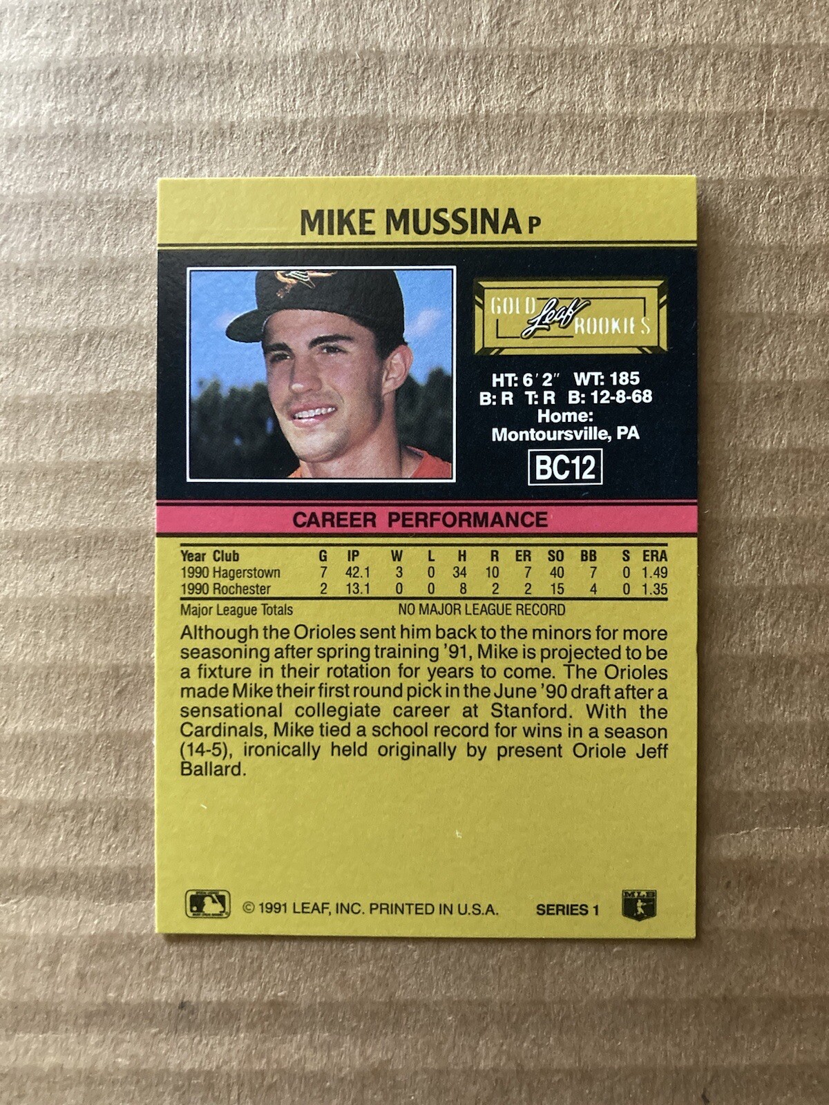 1991 Leaf Gold Mike Mussina Rookie Card # bc12 HOF | eBay