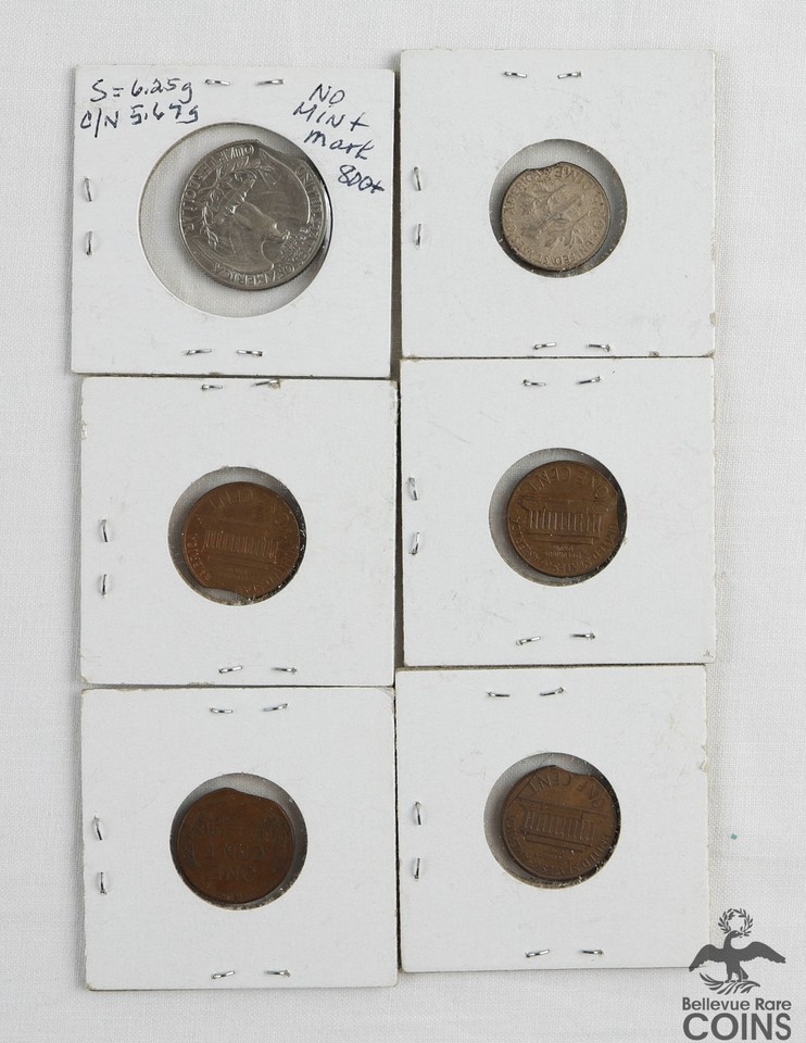 Lot of 6: 1946-1965 US Error Coins, Clipped Planchets- Pennies, Dime & Quarter | eBay