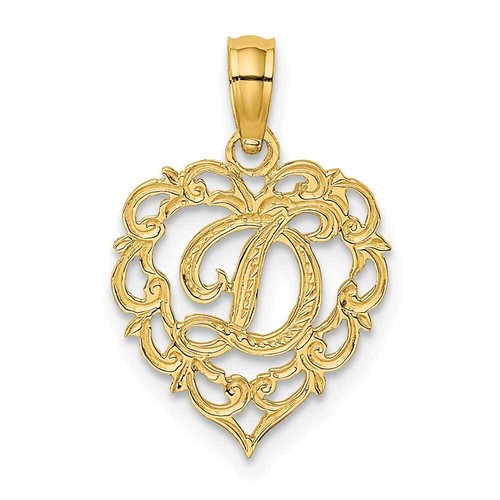 14K Gold Heart Script Letter D Initial Charm 0.5 x 0.7 in | eBay