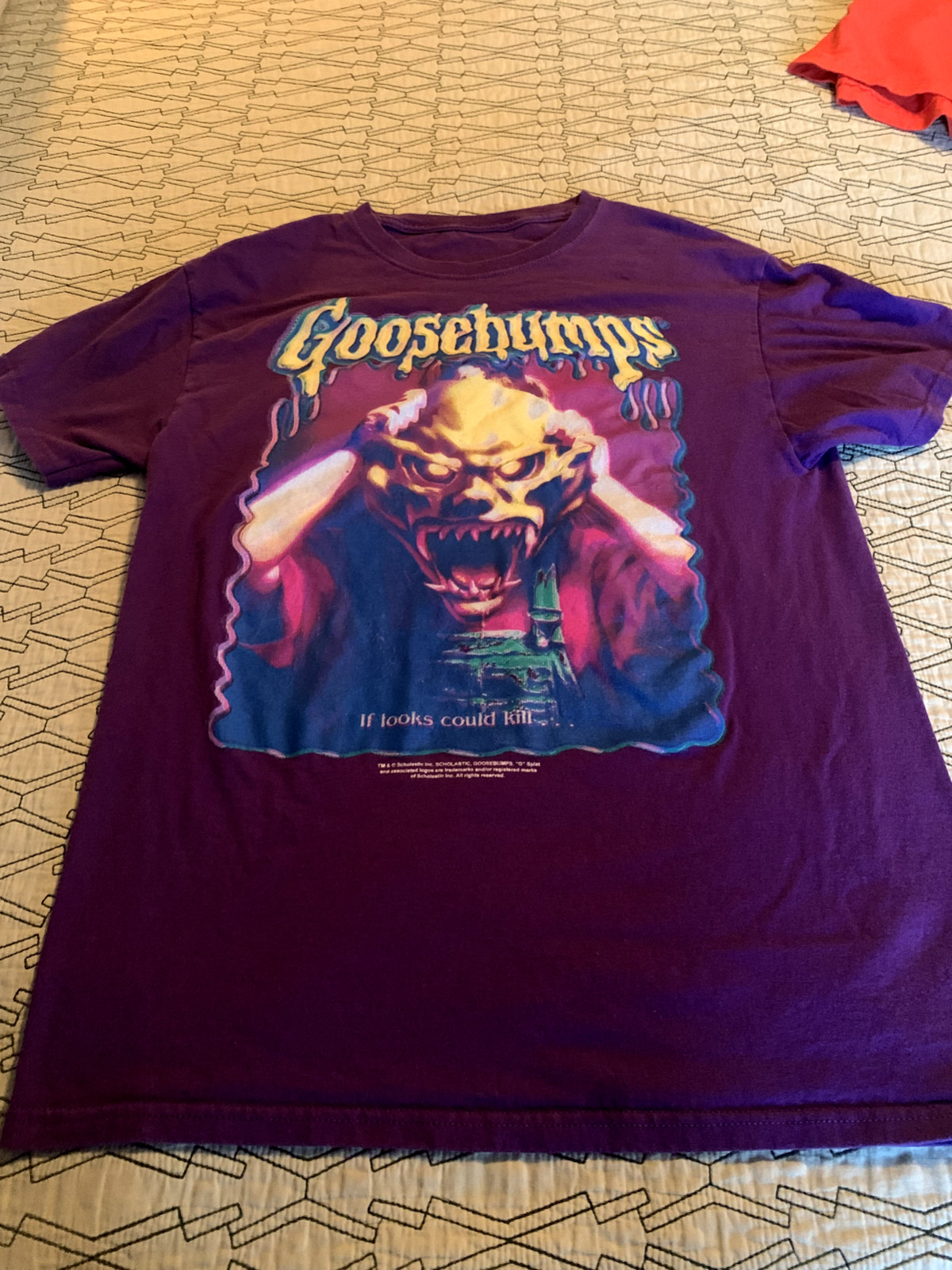 Goosebumps Haunted Mask purple short sleeve t-shirt. … - Gem