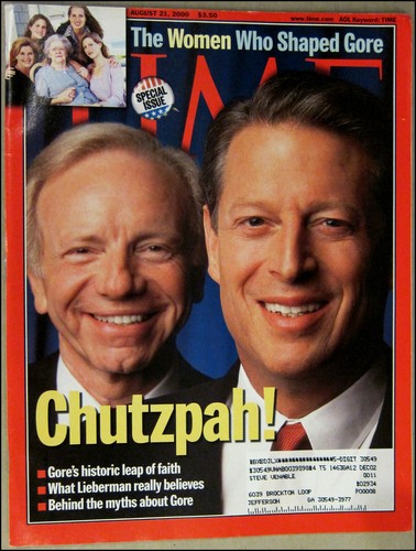 8/21/2000 Time Magazine Chutzpah! Al Gore Joe Lieberman 2000 Election ...