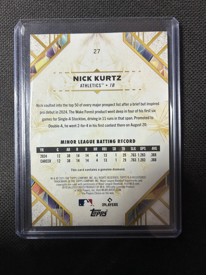 2025 Topps Diamond Icons Nick Kurtz RC A’s Genuine Diamond SSP /15 | eBay