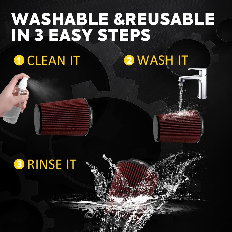 Red 4" Dry inch Air Filter Cold Inlet Intake Air Cone w/Air Filter Dust ...