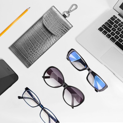 Double Glasses Case with Carabiner Hook Portable Eyeglass Case ...