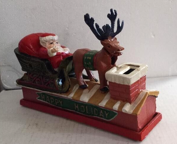 Santa HAPPY HOLIDAY Bank Cast Iron Chimney Gift Home Office | eBay