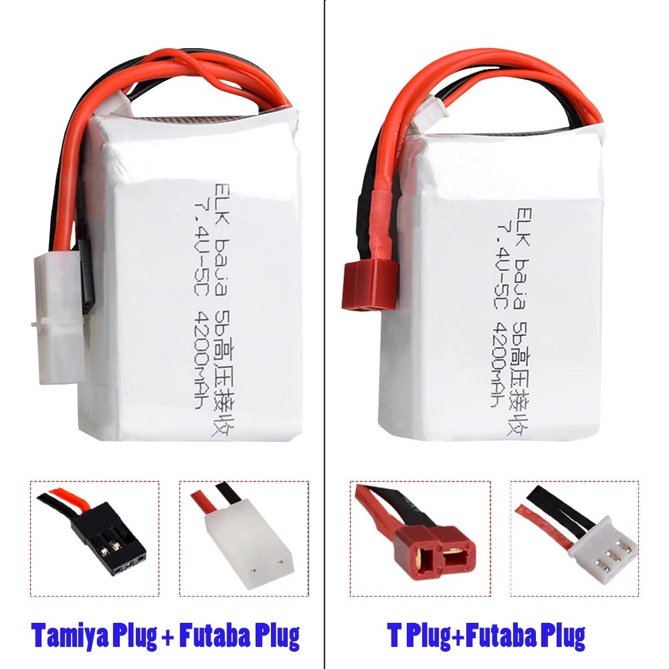 2PCS 7.4V 4200MAH RC Lipo Battery For ELK-Racing Baja 5B 5T 5SC Remont ...