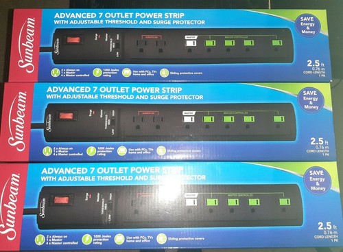 3 NEW Sunbeam Advanced 7 Outlet Power Strip Surge Protector with Master ...