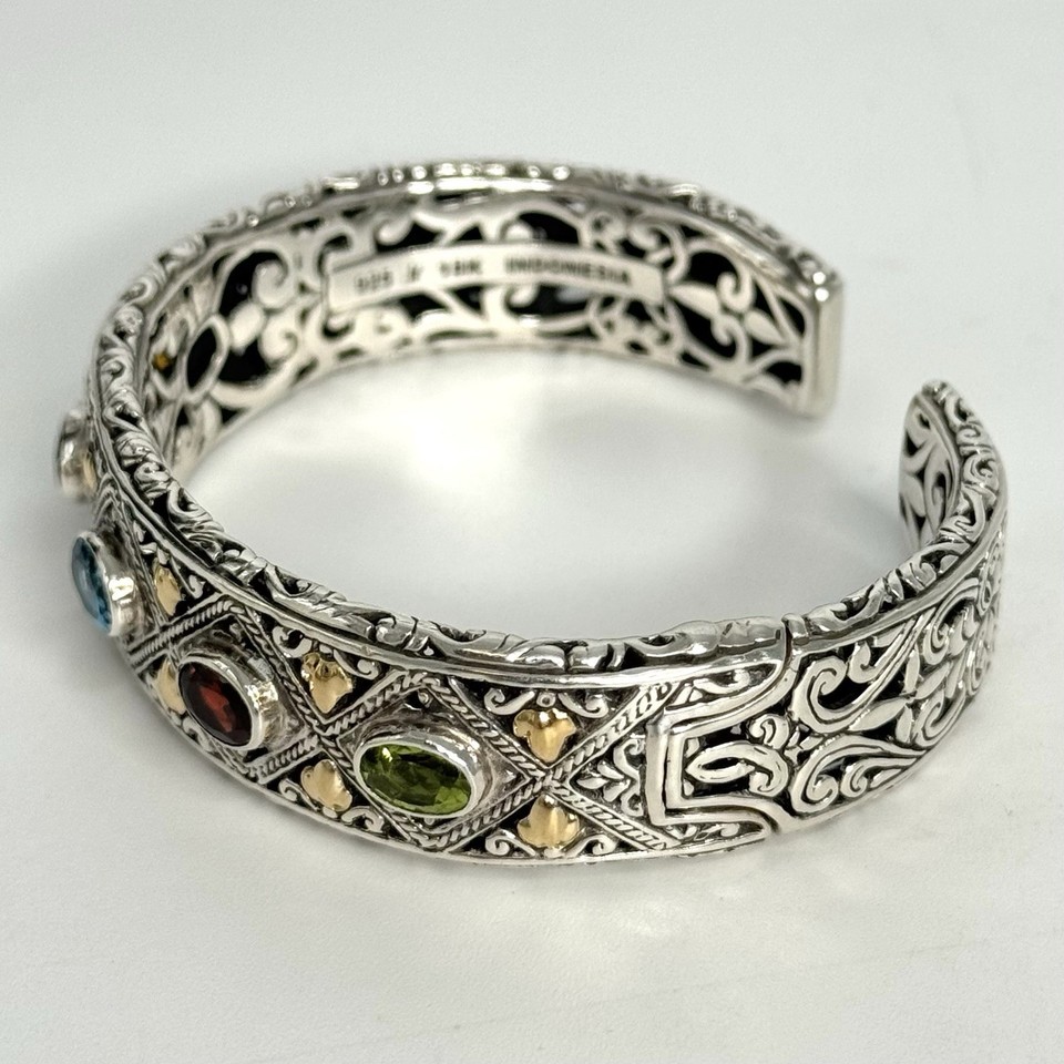 Robert Manse Sterling Silver & 18k Gold Multi-Gemstone Hinged Cuff ...