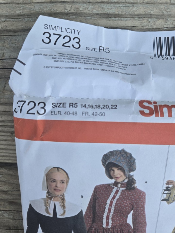 Simplicity 3723 Historical Dress Sewing Pattern Size 14-22 ...