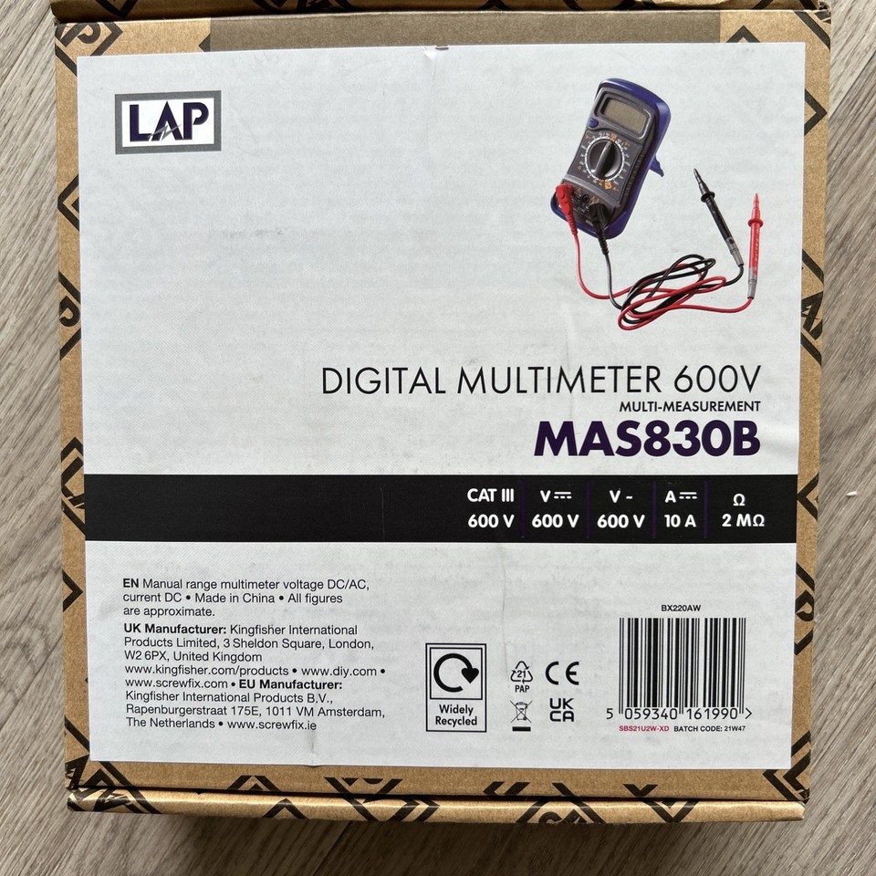 LAP Digital CAT III 2MΩ MAS830B 600V Multimeter (D)70mm, (H)126mm, (W ...