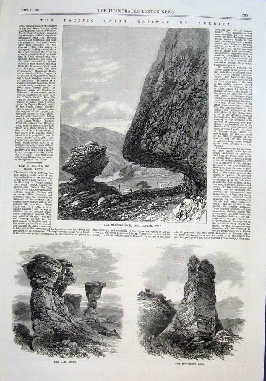 Old Antique Print Pacific Railway America Hanging Rock Echo Canyon Utah ...