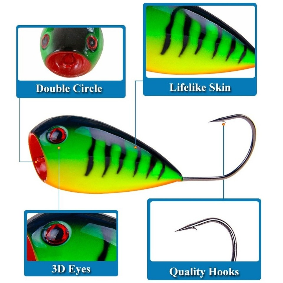 13G 8 CM Topwater Fishing Lure Popper with Floating Design and 3D Eyes ...