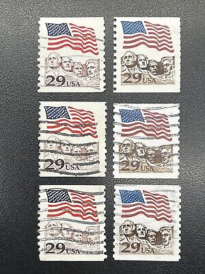 1-Used Pair US Stamps. 29c #2523-2523a. Flag over Mt. Rushmore ...