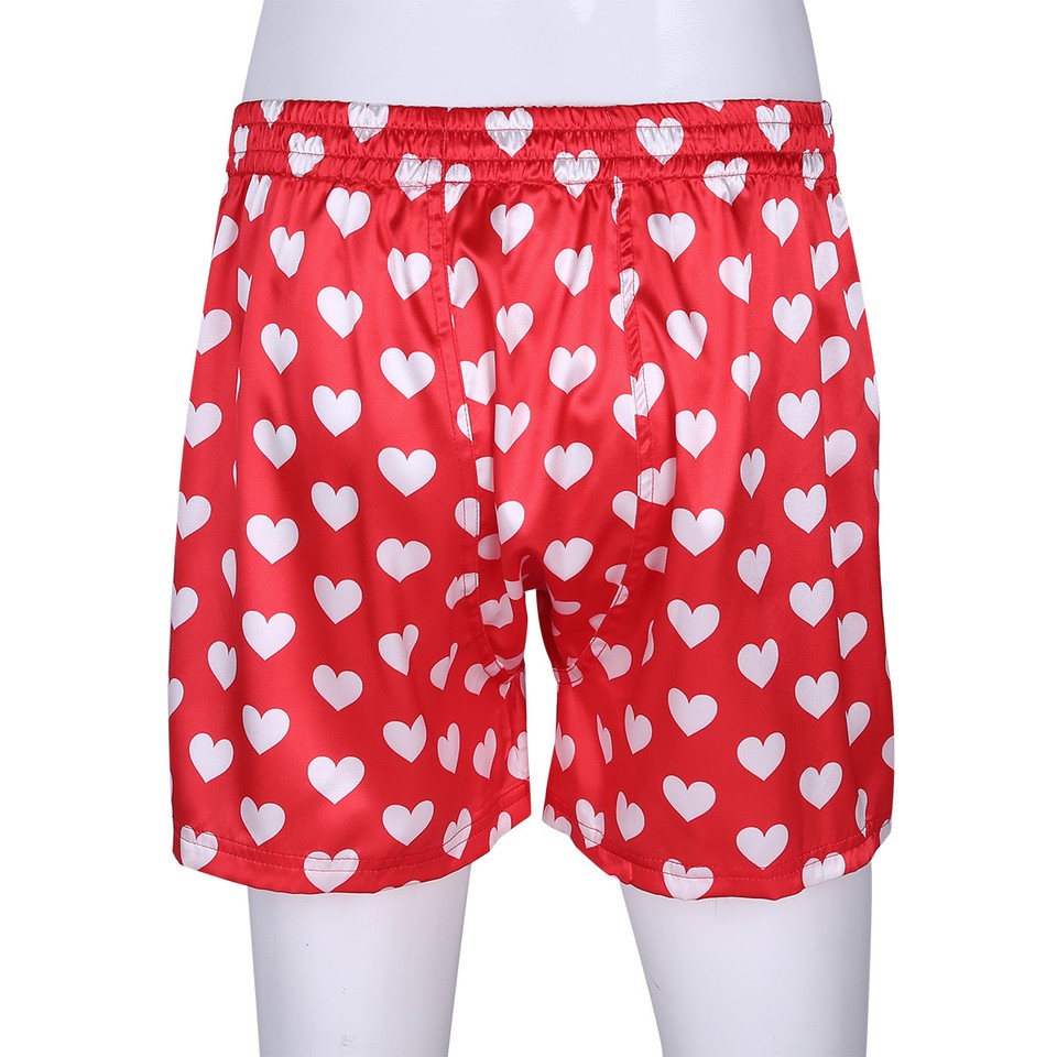 Men's Frilly Satin Flutter Heart Print Boxers Shorts Silk Trunks ...
