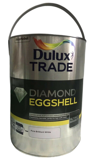 Dulux Trade Diamond Eggshell Paint, 5L - Pure Brilliant White for sale ...
