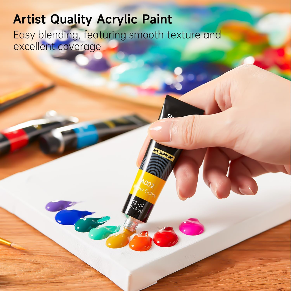 Acrylic Paint Set, 15 x 12ml Tubes Artist Quality Non Toxic Rich ...