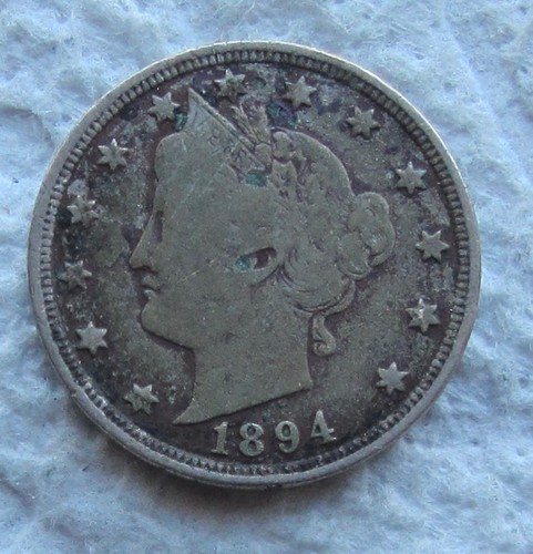1894 Liberty V Nickel Rare Key Date Fine / VF Full Liberty Corroded ...