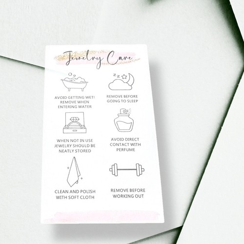 Jewelry Care Instruction Cards Printed Card stock, Matte Finish 50 Qty ...