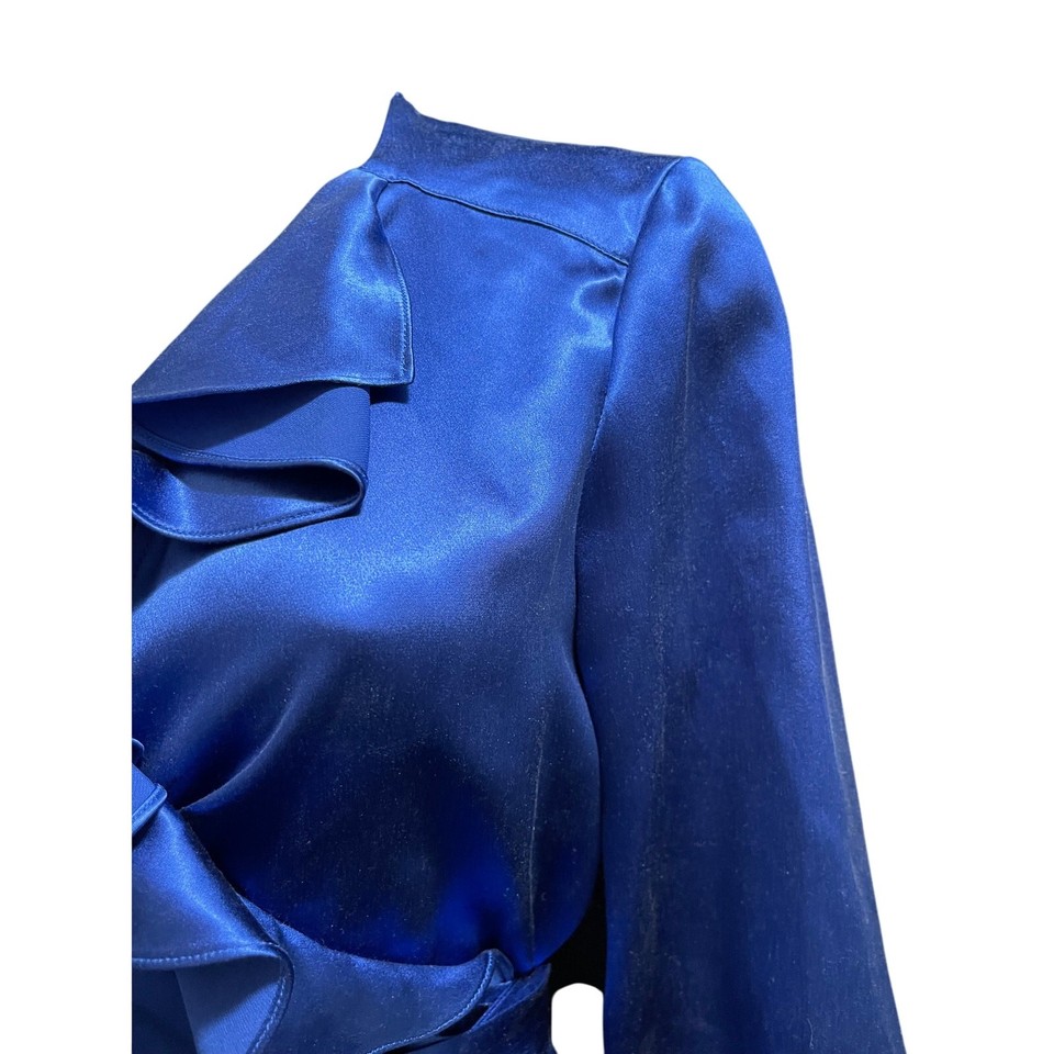 Diane von Furstenberg 100% Silk Electric Blue Wrap Blouse - Size 10 | eBay
