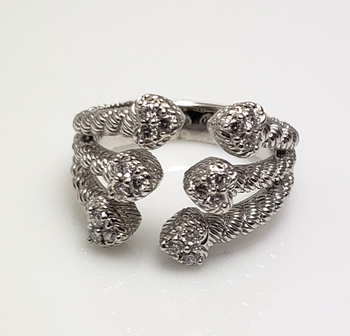 Judith Ripka Sterling Silver Pave Diamonique Hearts Open Ring Size 9 | eBay