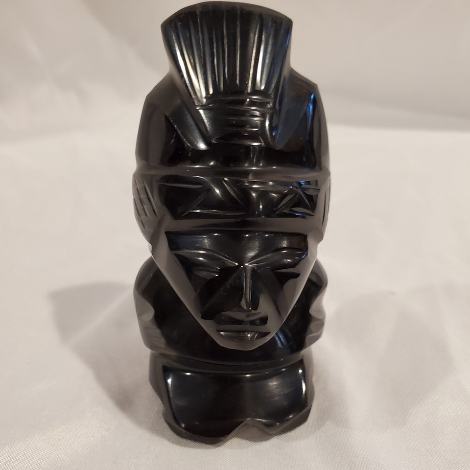 Black Onyx Obsidian Carved Heavy Statue Aztec Mayan Stone Figure Tiki ...