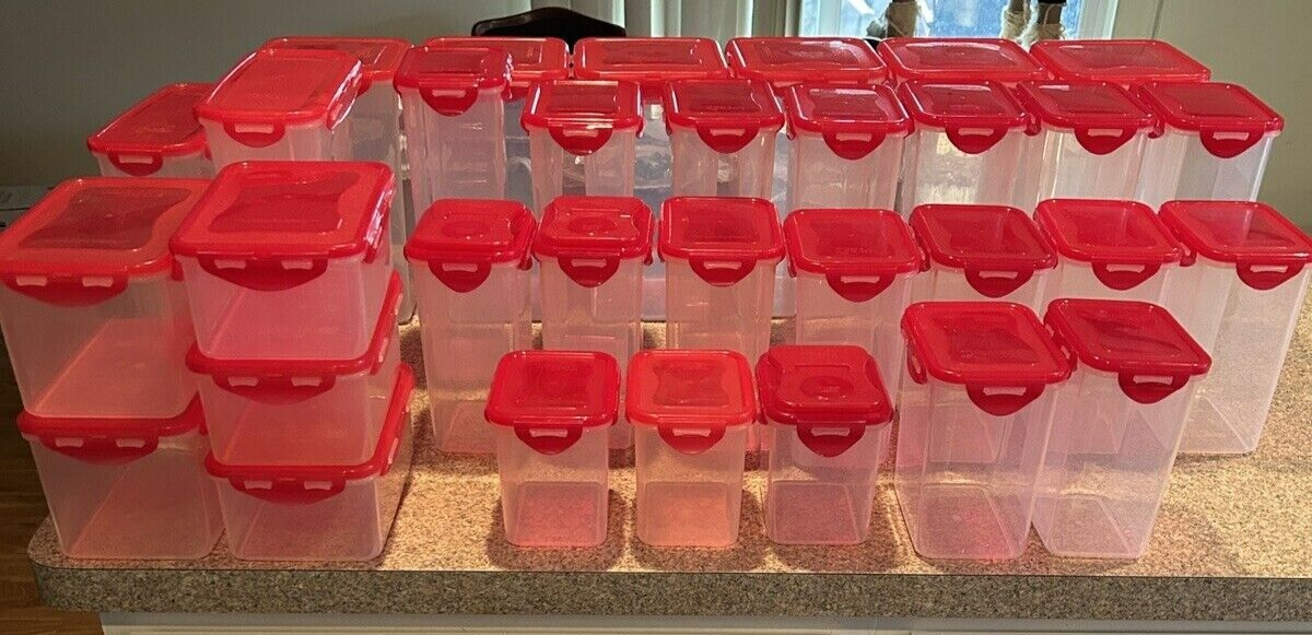 Lock N Lock Pantry Storage Containers Set of 33 containers with Red ...