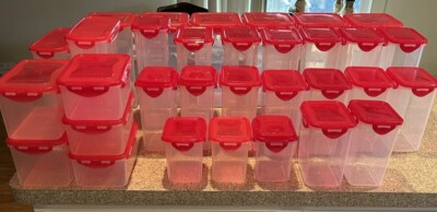 Lock N Lock Pantry Storage Containers Set of 33 containers with Red ...