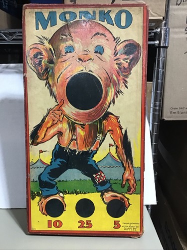 VINTAGE 1930 Ball Toss Game Monko Crazy Monkey Milton Bradley In Box No ...