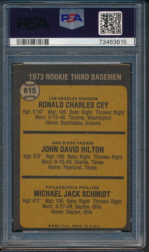 1973 Topps #615: MIKE SCHMIDT & RON CEY Rookie RC "Rookie 3rd Basemen ...