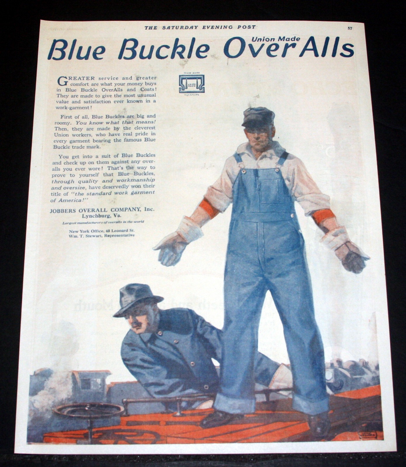 1919 OLD MAGAZINE PRINT AD, JOBBERS, BLUE BUCKLE "UNION MADE" OVERALLS ...