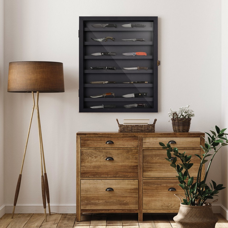 Lockable Knife Display Cabinet Pocket Knife Case Shadow Box with ...