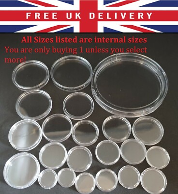 Round Coin Capsules Clear Plastic Coin Capsule Case Holder 20p 50p £1 ...