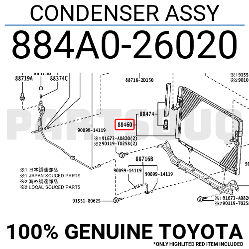 884A026020 Genuine Toyota CONDENSER ASSY 884A0-26020 for sale online | eBay