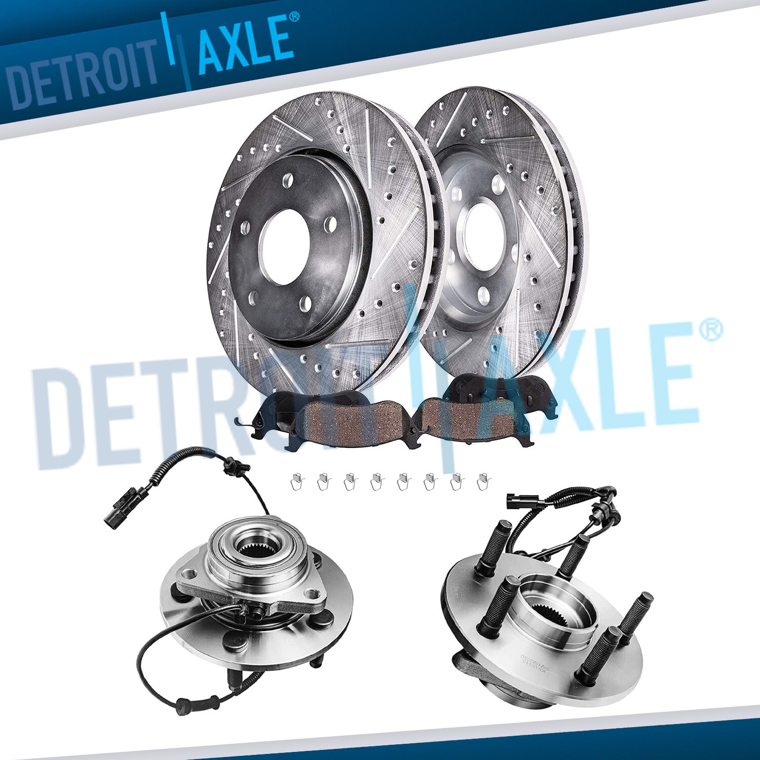 Front Drilled Rotors Brake Pads Wheel Hub Bearing for 2006-2009 Dodge ...