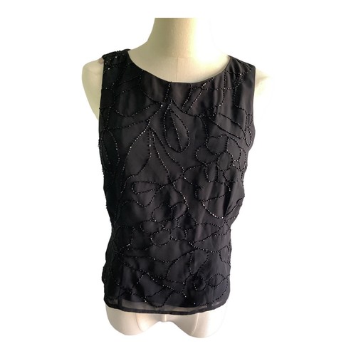 Dusk Black Beaded Top Size 10 Sleeveless Crop Evening Occassion Party ...