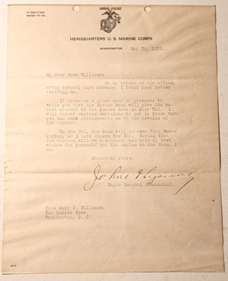 JOHN A LEJEUNE HAND SIGNED USMC MARINE CORPS LETTER MAJOR GENERAL ...