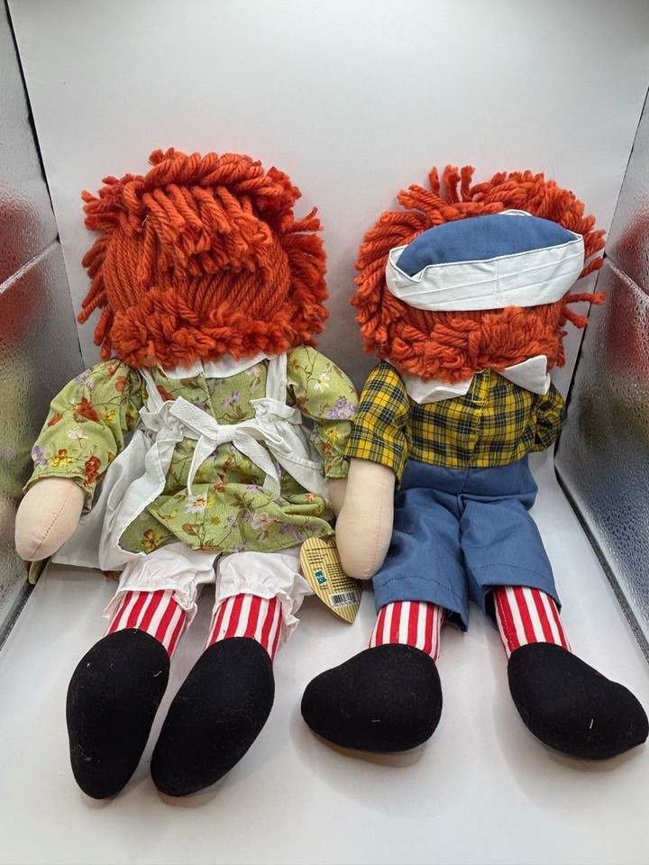 Raggedy Ann & Andy Applause Georgene Stripes dolls set 16" 2003 ヴィンテージ ...