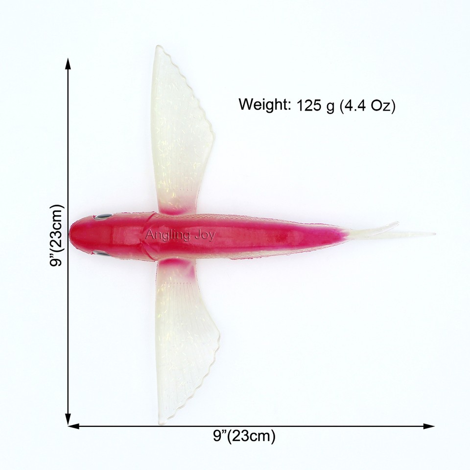 9" Pink Flying Fish Lure Big Game Trolling Lifelike Soft Body Blue Tuna ...