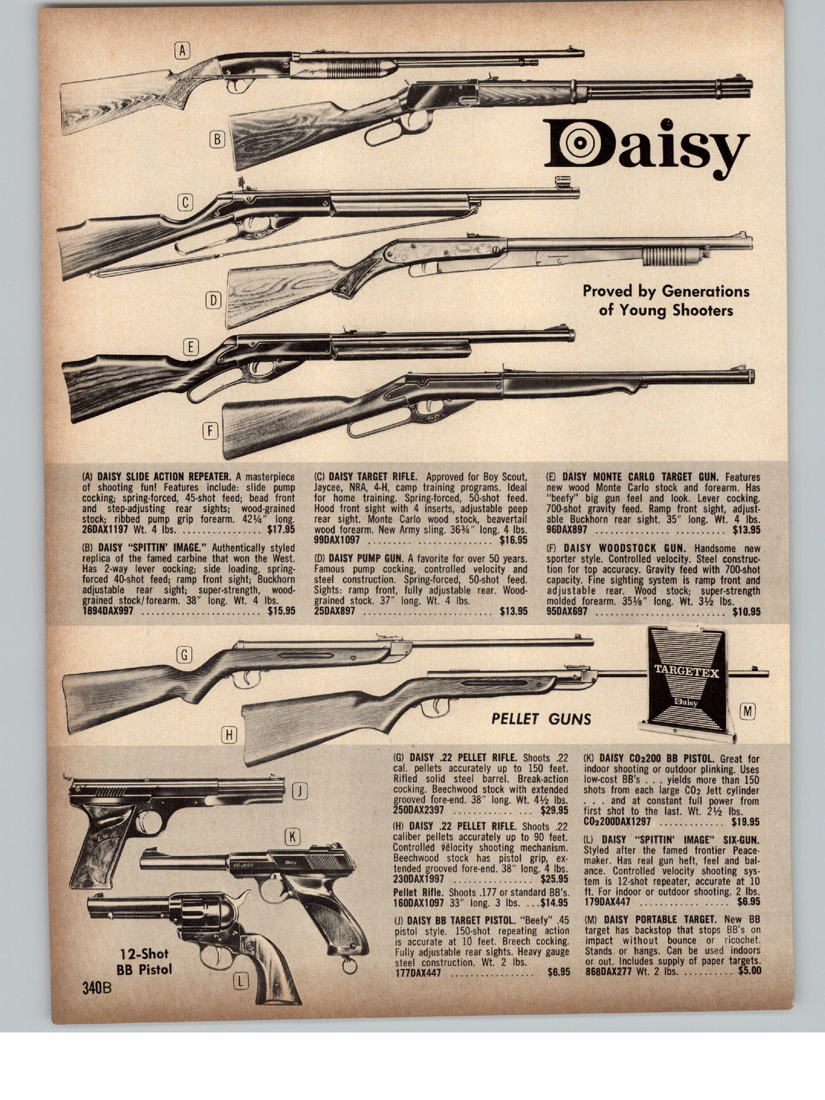 1966 PAPER AD Daisy Air Rifle BB Gun Slide Action Target Pump Monte ...
